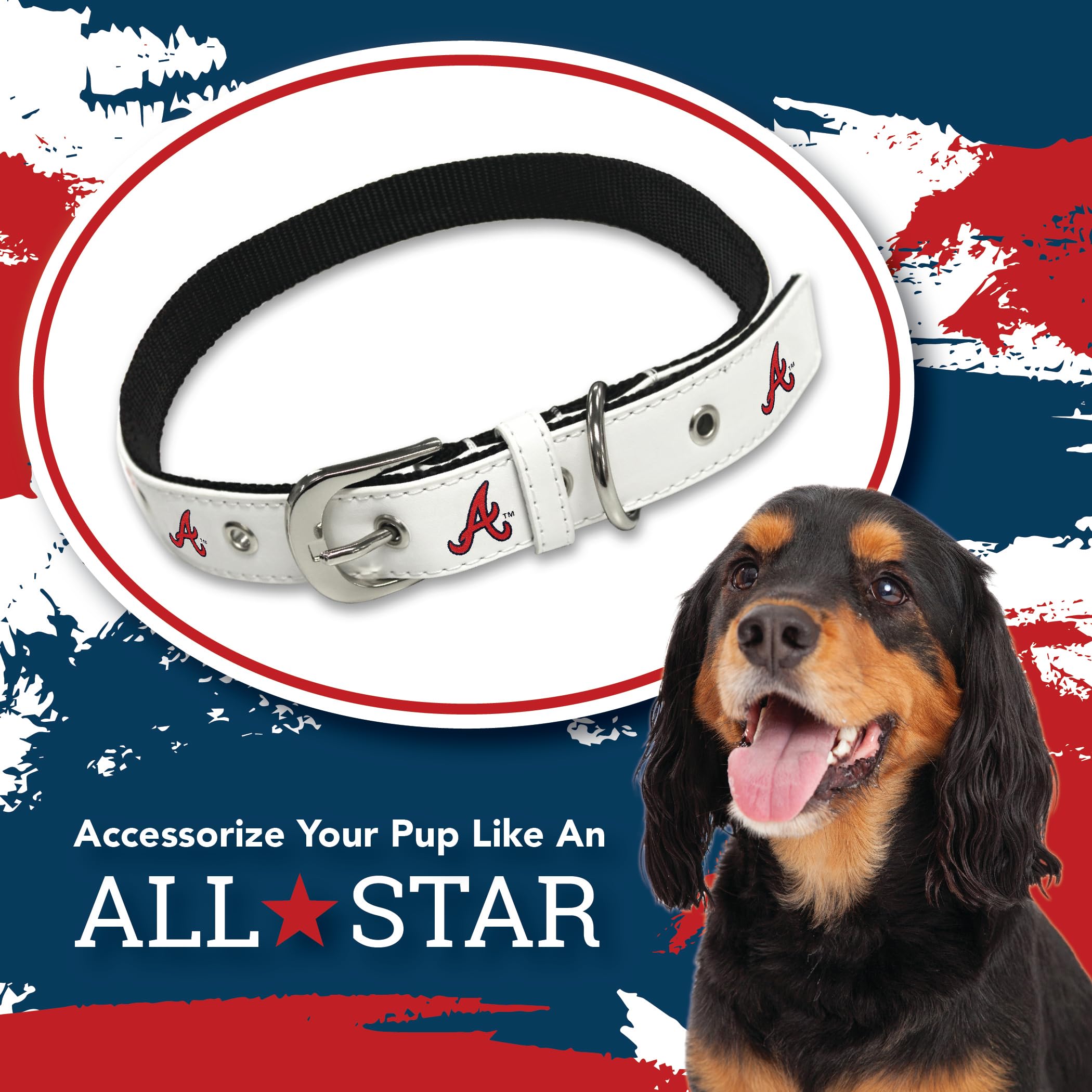 MLB Dog Collar Atlanta Braves New Signature PRO PVC-Leather Premium Pet Collars Extra Tough & Durable! Super Stylish! Size: Medium Adjustable 16-20" Length x 1" Width