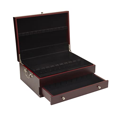 Wallace Felt Lined Flatware Storage Chest with Drawer, 15 Inch, Dark Walnut