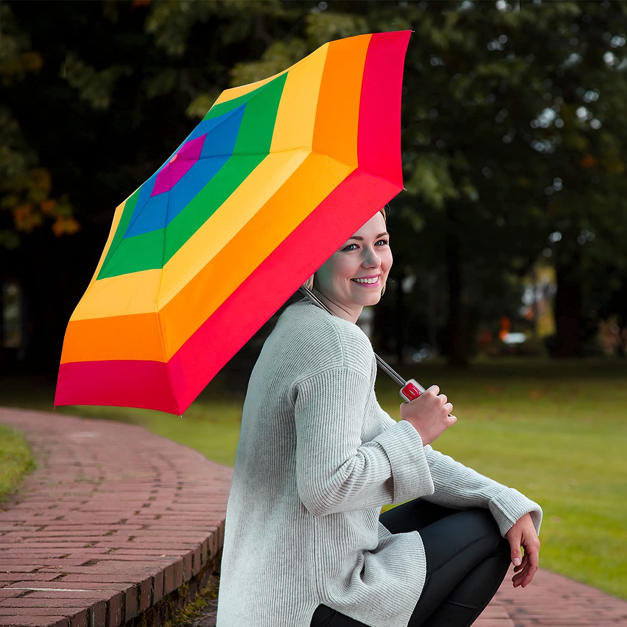 ShedRain Auto Push Button Open & Close Compact Folding Lightweight Travel Rainbow PRIDE Umbrella - Rain, Wind & Sun Protection