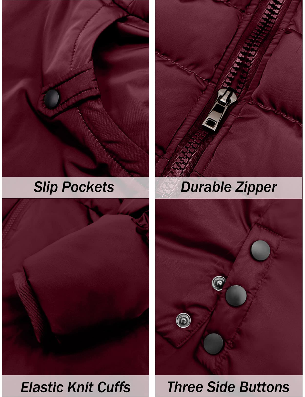 CHERFLY Women's Winter Puffer Coat Heavy Warm Long Parka Down Jacket with Fur Hood,Wine Red,Large
