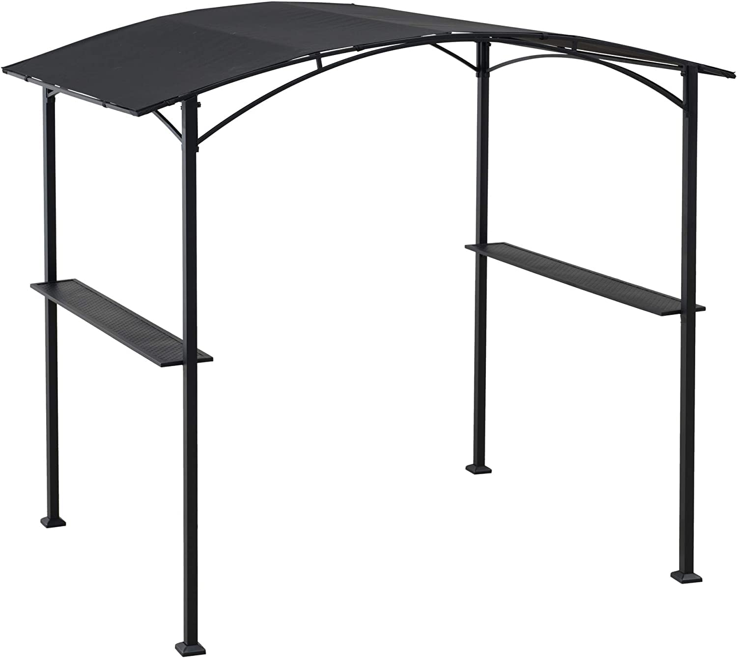 Sunjoy Grill Gazebo 5 ft. x 8 ft. Black Steel Frame Soft Top Gazebo with Arch Canopy with Shelves for Outdoor, Patio, Garden, Backyard Activities
