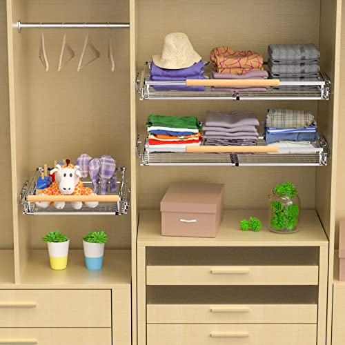 WEJIPP Expendable Pull Out Cabinet Organizer Slide Out Kitchen Cabinet Storage Shelves Heavy Duty Stainless Steel Shelf Holder for Under Sink Pantry Closet Under Cabinet, 2 Packs