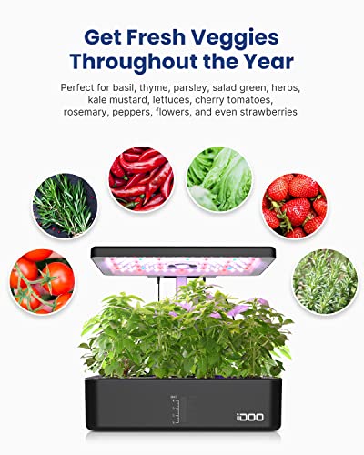 iDOO Hydroponics Growing System 12Pods, Indoor Garden with LED Grow Light, Plants Germination Kit, Built-in Fan, Automatic Timer, Adjustable Height Up to 11.3" for Home, Office