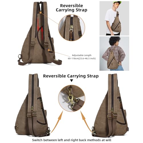KL928 Canvas Sling Bag - Small Crossbody Backpack Shoulder Casual Daypack Rucksack for Men Women(Large Version)