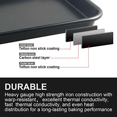 S·KITCHN Bakeware Set, Nonstick Black Cookie Sheets for Oven, Half/Jelly Roll/Quarter Baking Trays, Commercial Grade Baking Pan Set, Dishwasher Safe - 3 Pieces