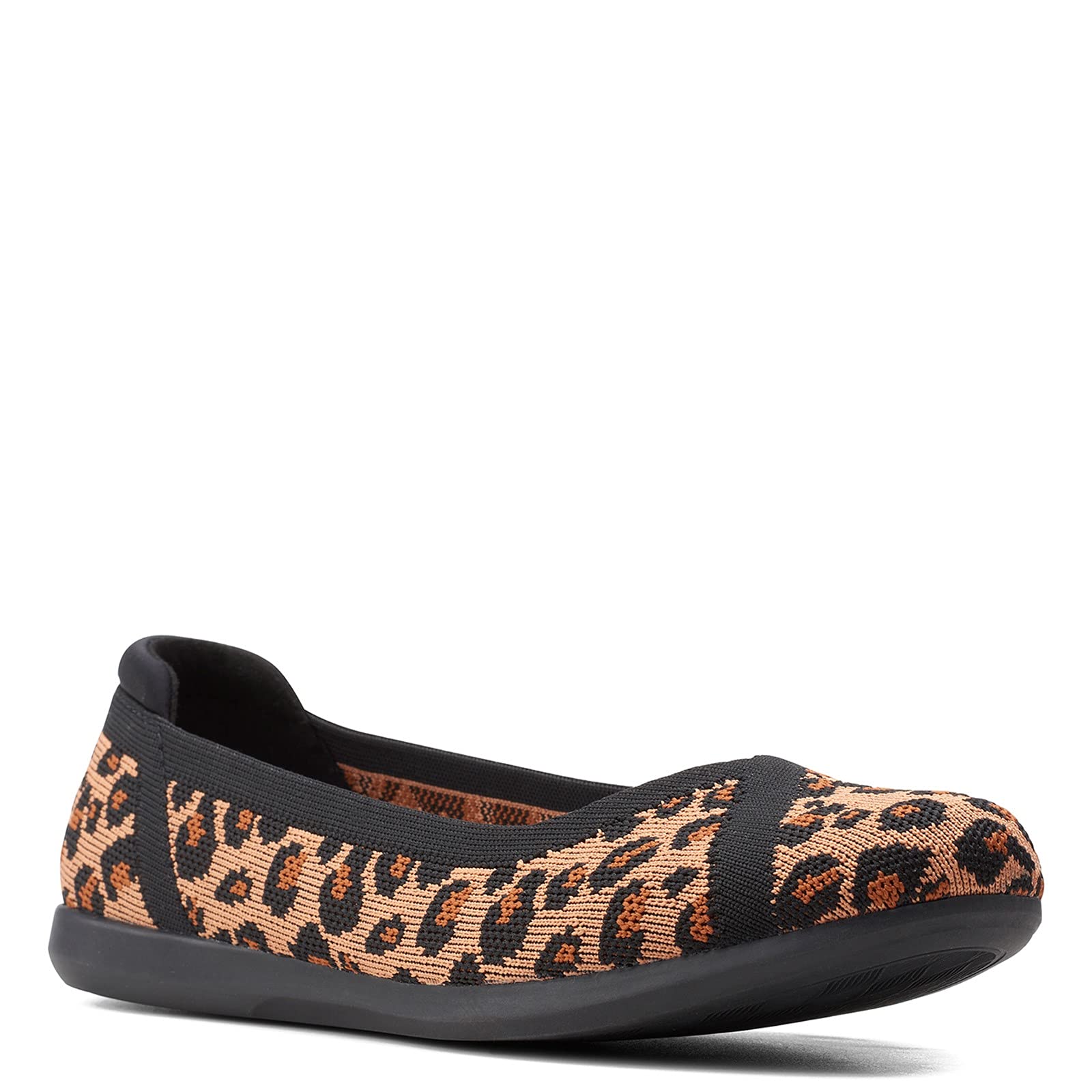 Clarks womens Carly Wish Ballet Flat, Dark Tan/Black Interest Knit, 9.5 Wide US