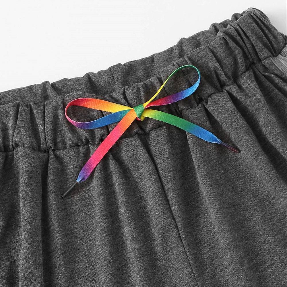 Shakumy Women Rainbow Elastic Waist Workout Yoga Shorts Casual Summer Bowknot Plus Size Running Athletic Shorts Hot Pants