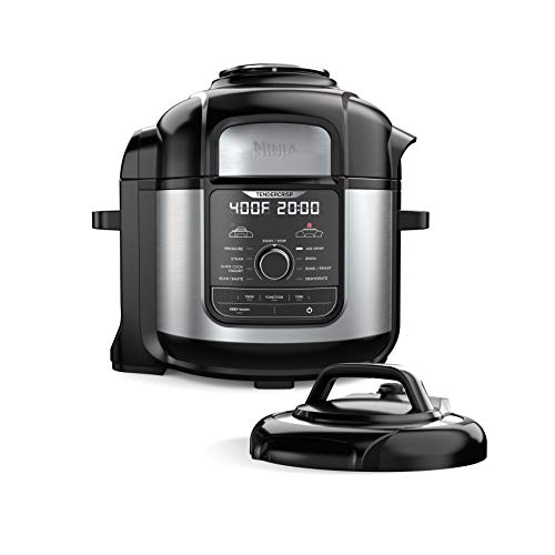 Ninja FD401 Foodi 12-in-1 Deluxe XL 8 qt. Pressure Cooker & Air Fryer that Steams, Slow Cooks, Sears, SautΓ©s, Dehydrates & More, with 5 qt. Crisper Basket, Deluxe Reversible Rack & Recipe Book, Silver
