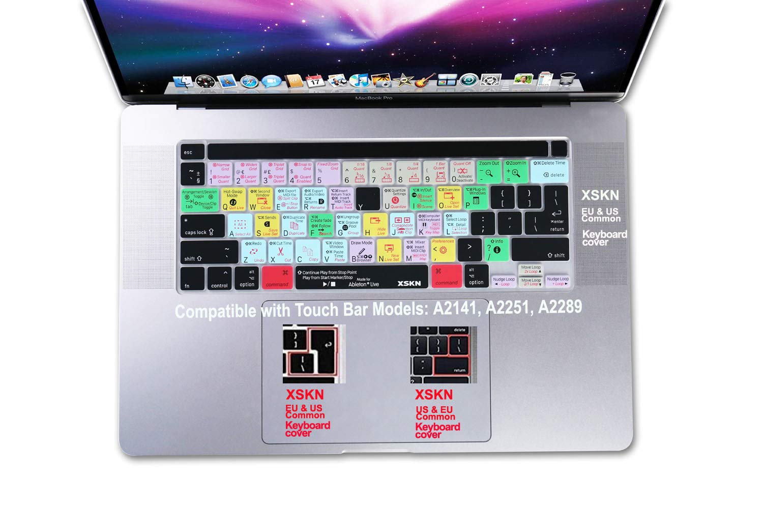 XSKN Ableton Live English Silicone Shortcuts Keyboard Cover Skin for Touch Bar Models 2019 MacBook Pro 16 inch A2141 2020 MacBook Pro 13.3 inch A2251 A2289 A2338 M1 Keyboard US&EU Version