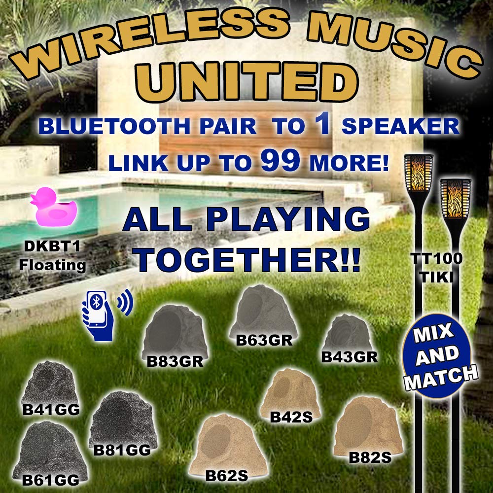 Theater Solutions TT100 Fully Wireless 120 Watt Rechargeable Battery Bluetooth Tiki Torch Speaker 2 Pack Lanterns Link Up to 99 Speakers Wirelessly, Black