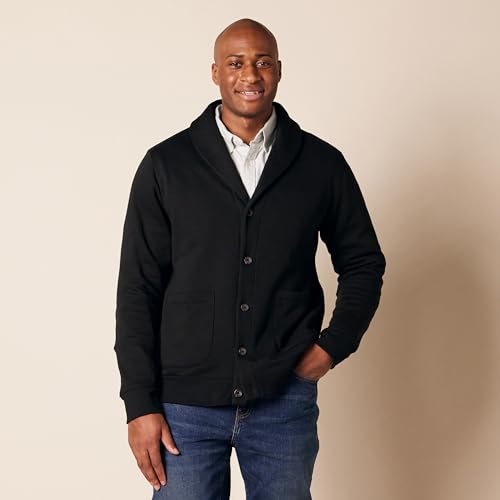 Amazon Essentials Men's Long-Sleeve Fleece Shawl-Collar Cardigan, Black, X-Large