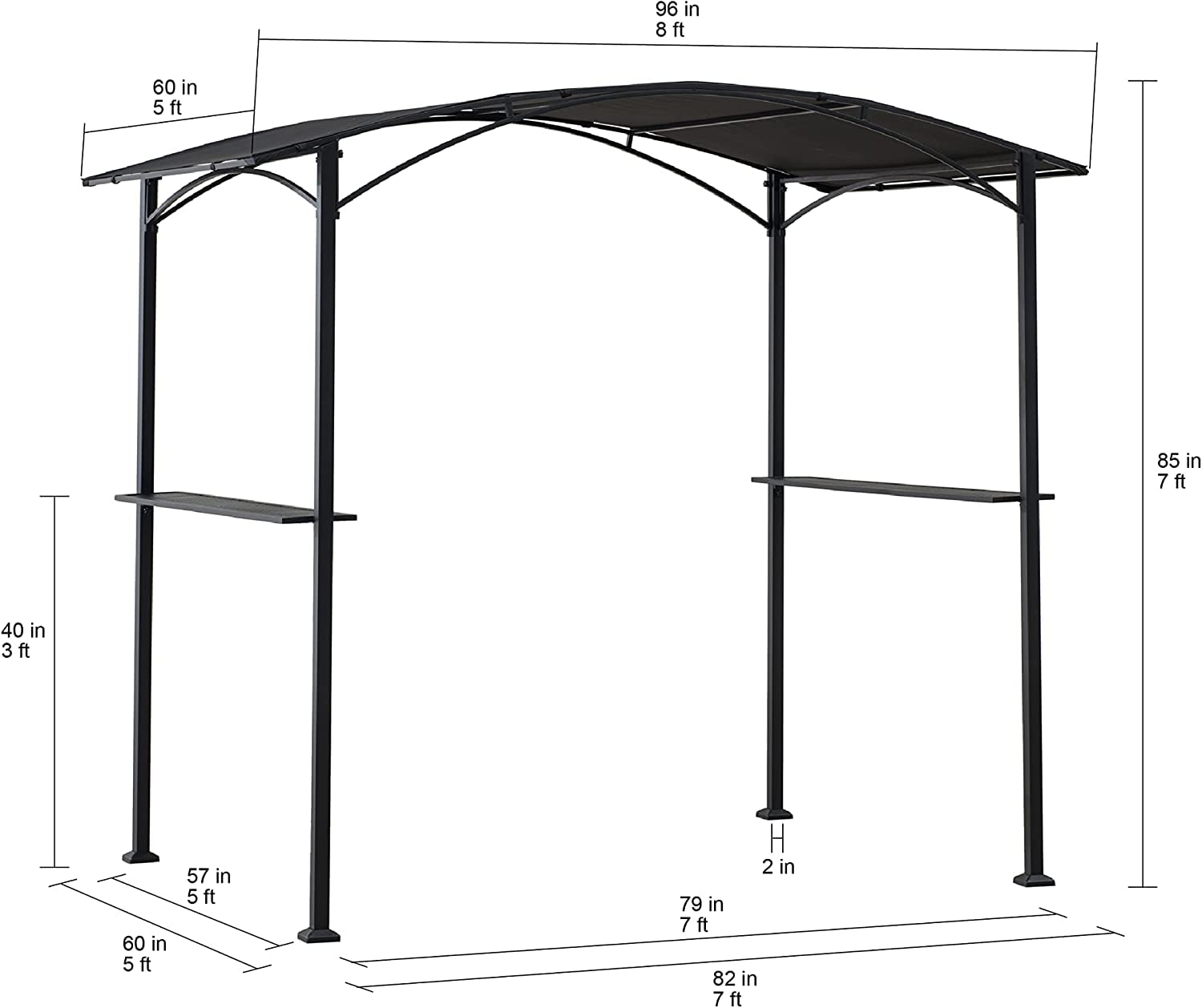 Sunjoy Grill Gazebo 5 ft. x 8 ft. Black Steel Frame Soft Top Gazebo with Arch Canopy with Shelves for Outdoor, Patio, Garden, Backyard Activities