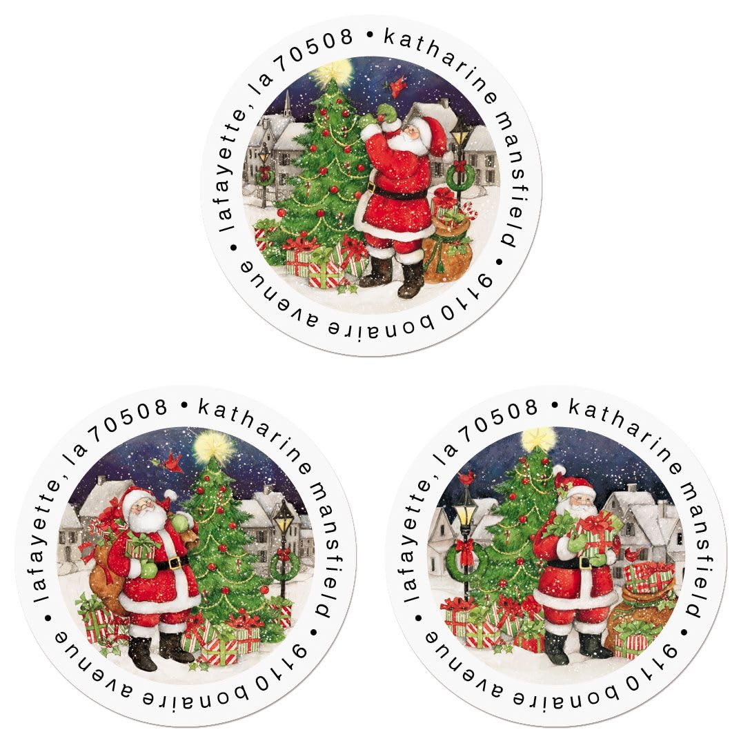 Vintage Santa Round Christmas Return Address Labels - Set of 144 1-1/2" Diameter Self-Adhesive, Flat-Sheet Labels (3 Designs)