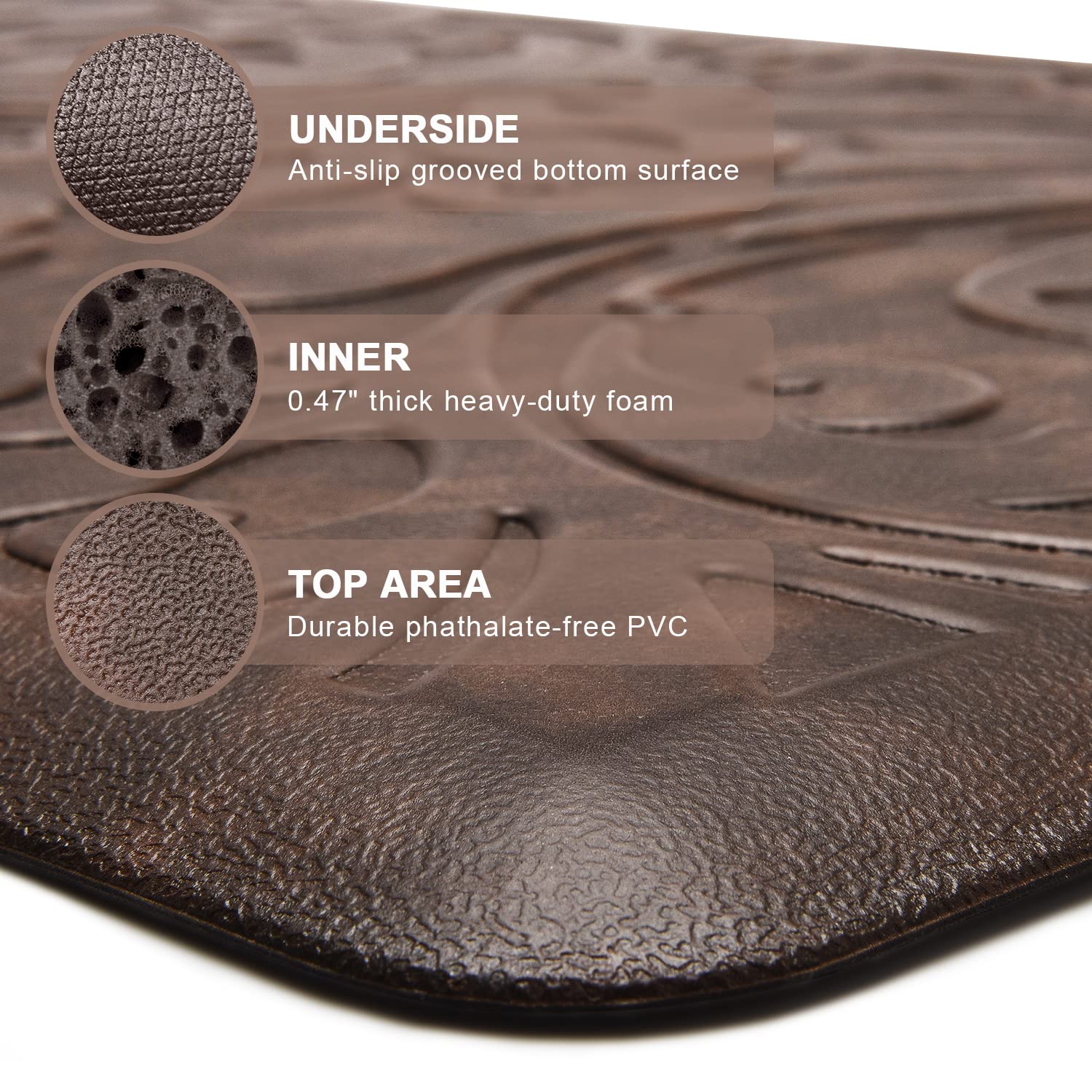 KMAT Kitchen Mat Cushioned Anti-Fatigue Floor Mat Waterproof Non-Slip Standing Mat Ergonomic Comfort Floor Mat Rug for Home,Office,Sink,Laundry,Desk 17.3" (W) x 28"(L),Brown