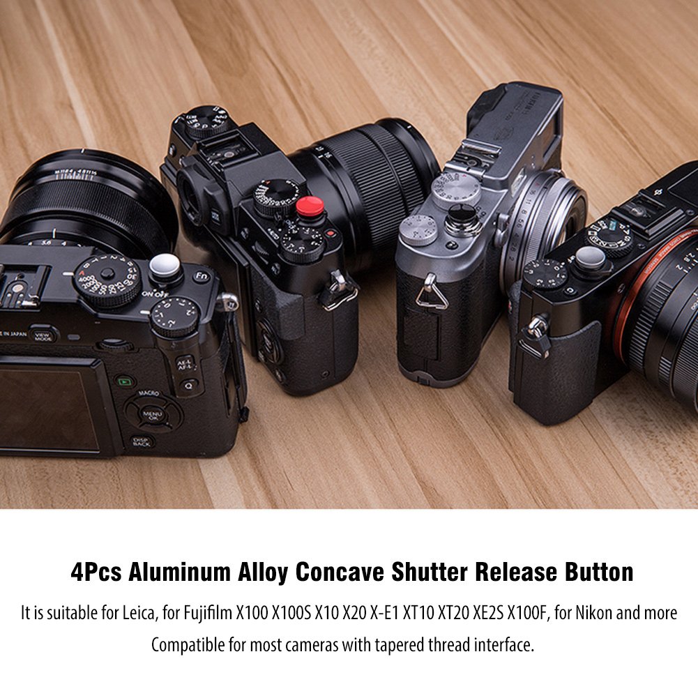 Camera Shutter , 4pcs Aluminum Alloy Concave Shutter Release Buttons Compatible for Leica, for Nikon, for Fujifilm X100 X100S X10 X20 X-E1 XE2S X100F