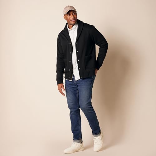 Amazon Essentials Men's Long-Sleeve Fleece Shawl-Collar Cardigan, Black, X-Large