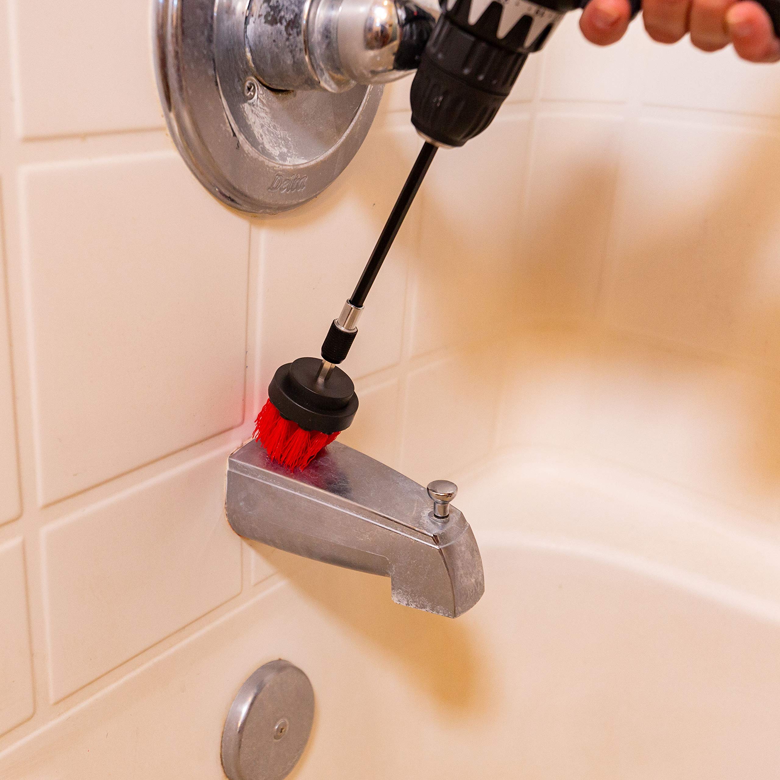 Bring It On Cleaner Drill Brush Attachment Set - Power Scrubber Brush Cleaning Kit & 5 Inch Extension, 3 Brushes Use On Grout, Cars, Bathroom Surfaces, Tile, Baseboard, Shower & Tubs