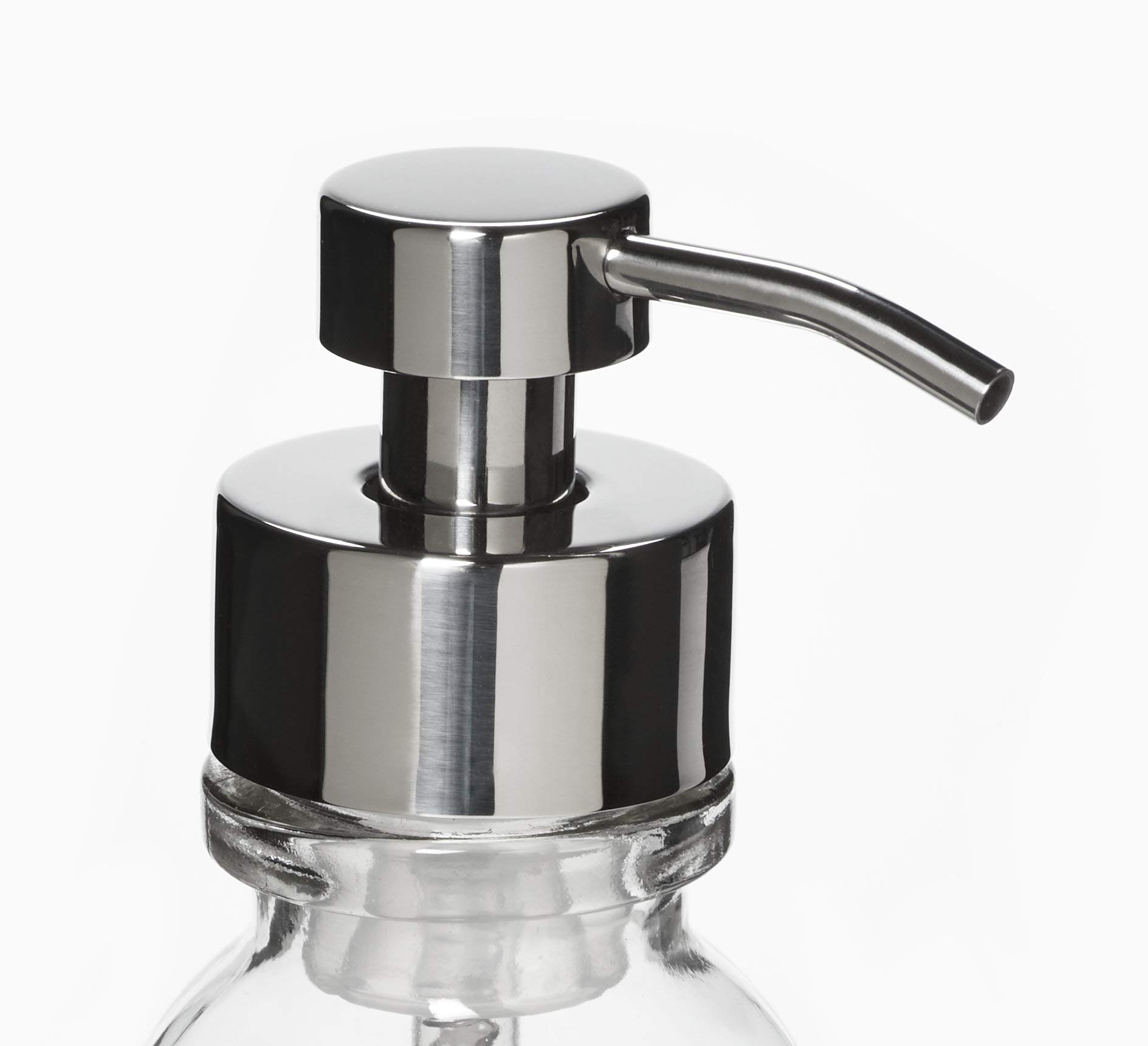 Clear Glass Soap Dispenser with Chrome Metal Pump - Wide Mouth 16oz Glass Bottle Includes Non Slip Bottom and Counter top Protector. (Clear/Chrome)