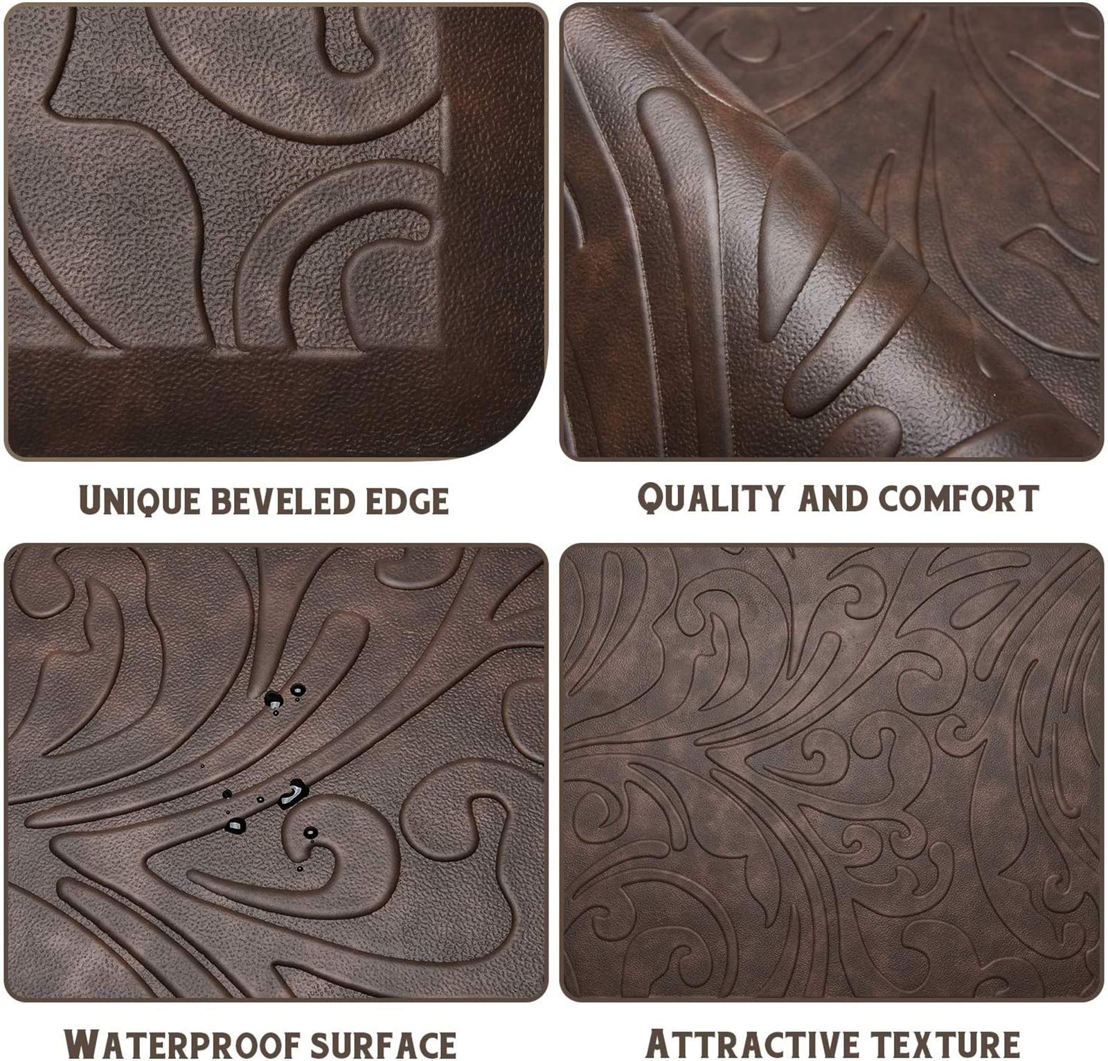 KMAT Kitchen Mat Cushioned Anti-Fatigue Floor Mat Waterproof Non-Slip Standing Mat Ergonomic Comfort Floor Mat Rug for Home,Office,Sink,Laundry,Desk 17.3" (W) x 28"(L),Brown