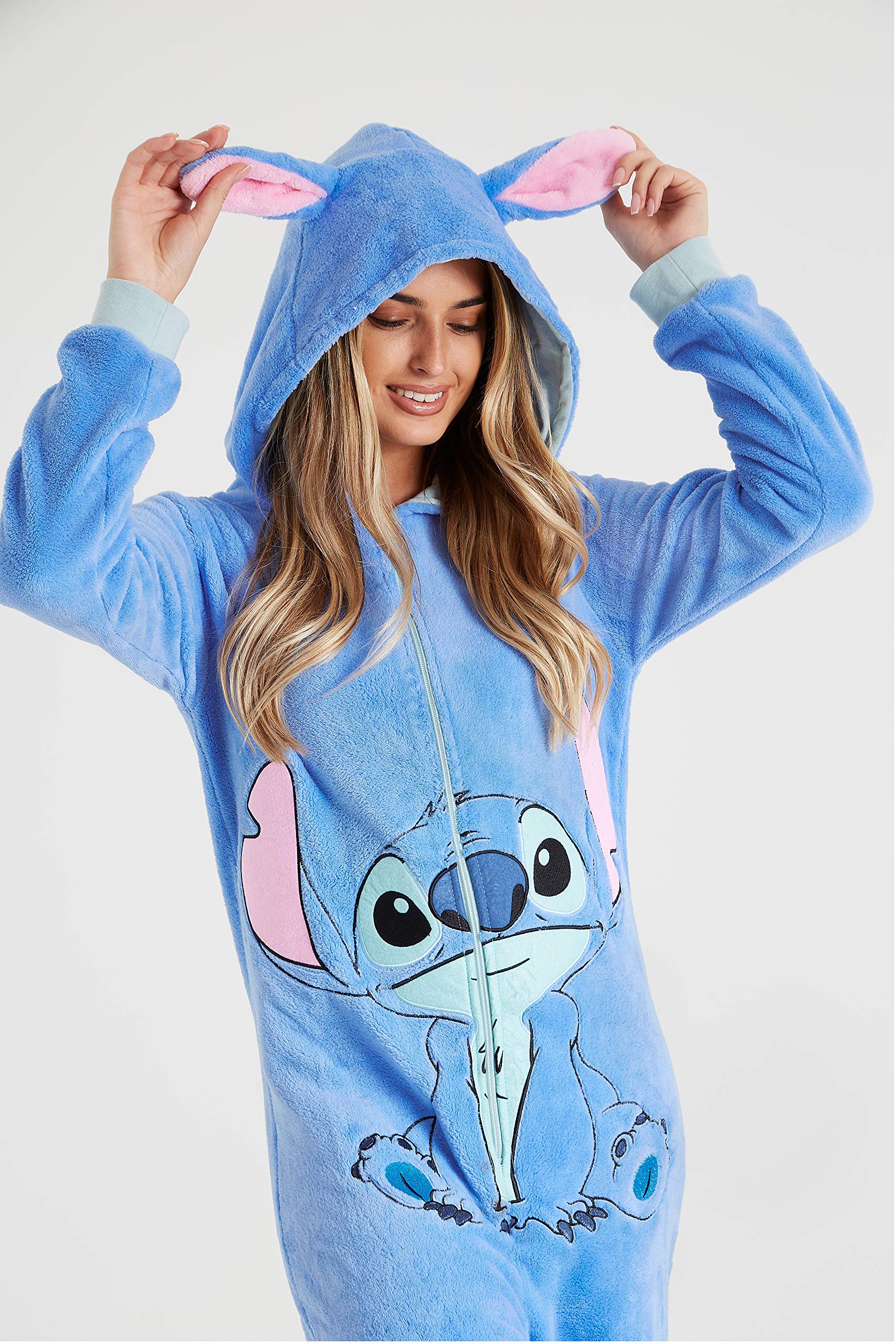 Disney Onesies for Women, Fluffy Stitch Onesie Pyjamas, Stitch Gifts (Blue Stitch, L)