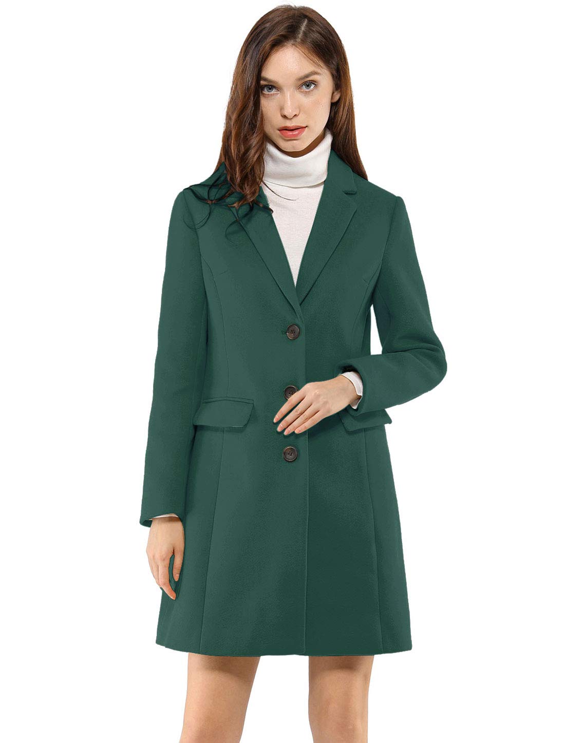 Allegra K Women's 2024 Pea Coat Single Breasted Long Winter Coats for Women X-Large Green