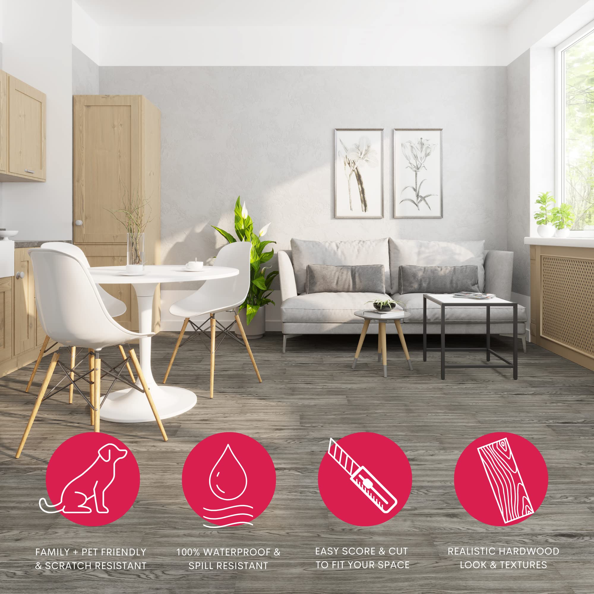 LUCiDA SURFACES Luxury Vinyl Flooring Tiles-Peel and Stick Floor Tile for DIY Installation-36 Wood-Look Planks-Greyscale-BaseCore-54 Sq. Feet