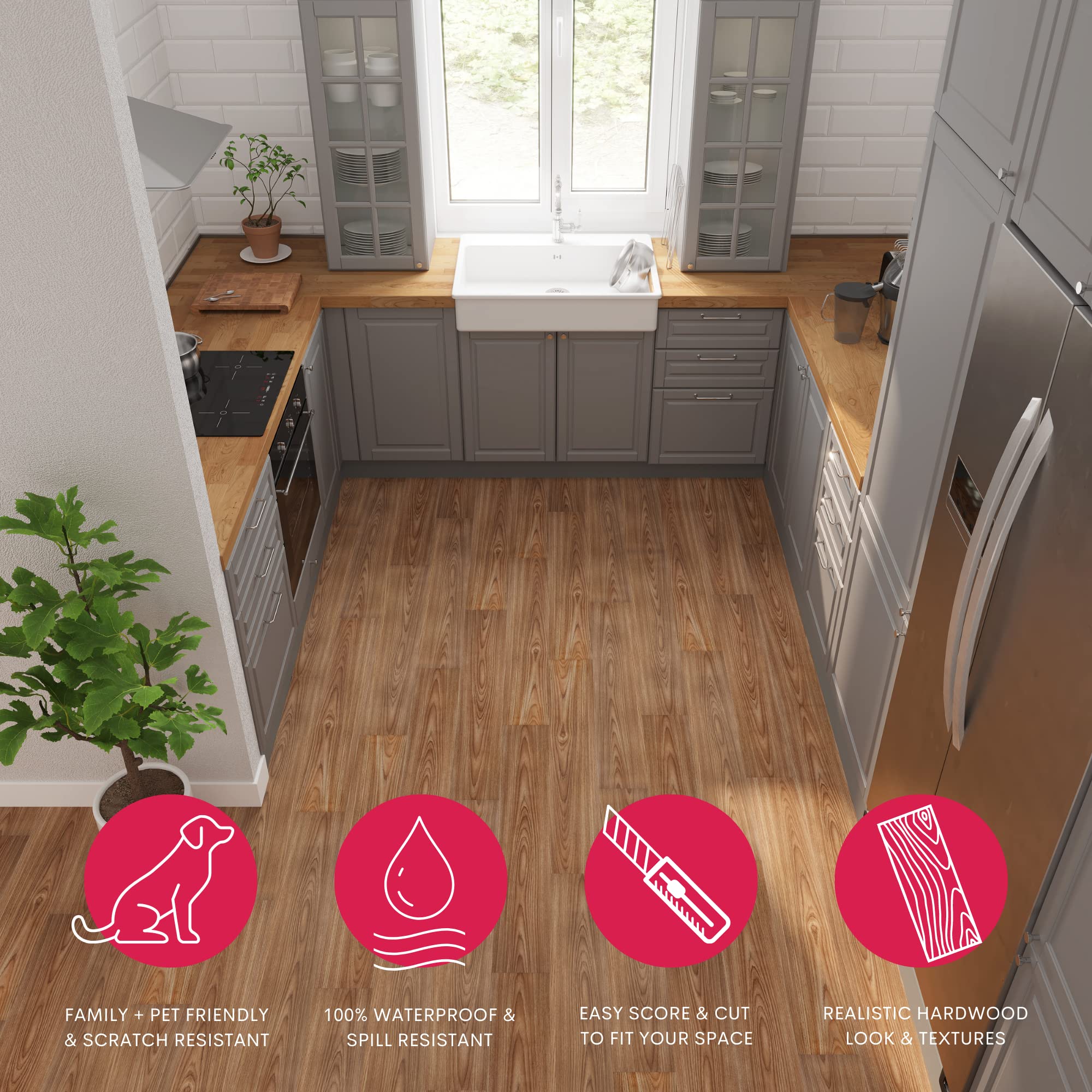 LUCiDA SURFACES Luxury Vinyl Floor Tiles-Peel & Stick Adhesive Flooring for DIY Installation-36 Wood-Look Planks-BaseCore-54 Sq. Feet