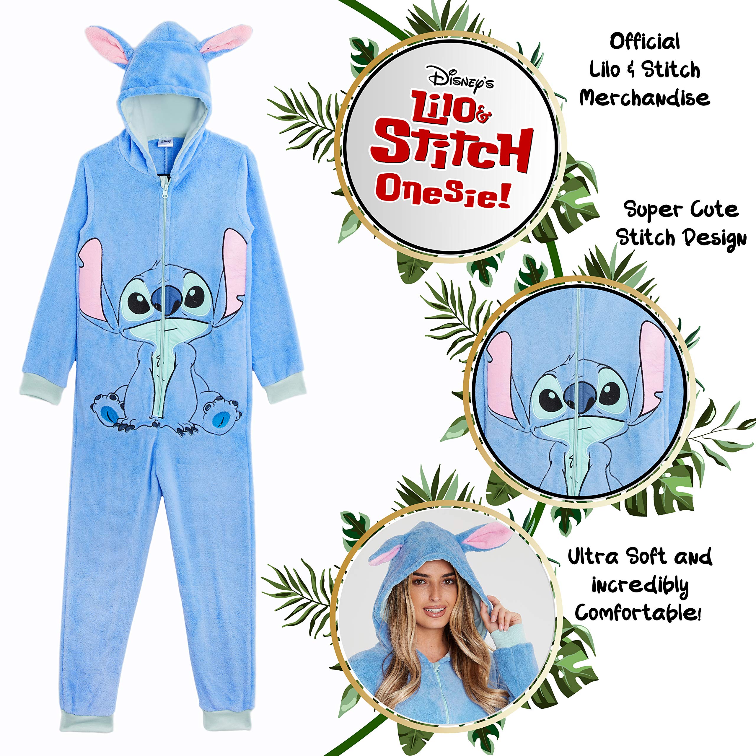 Disney Onesies for Women, Fluffy Stitch Onesie Pyjamas, Stitch Gifts (Blue Stitch, L)