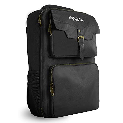 Chef Knife Bag | Traveller Chef Backpack | Water-Resistant Material | 21+ Pockets for Knives & Kitchen Utensils | Dedicated Pocket for Laptop & Notebook | Culinary Gifts for Chefs & Students (Black)