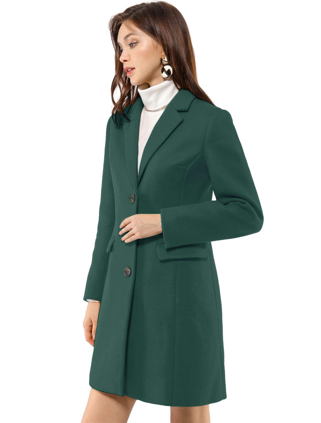 Allegra K Women's 2024 Pea Coat Single Breasted Long Winter Coats for Women X-Large Green