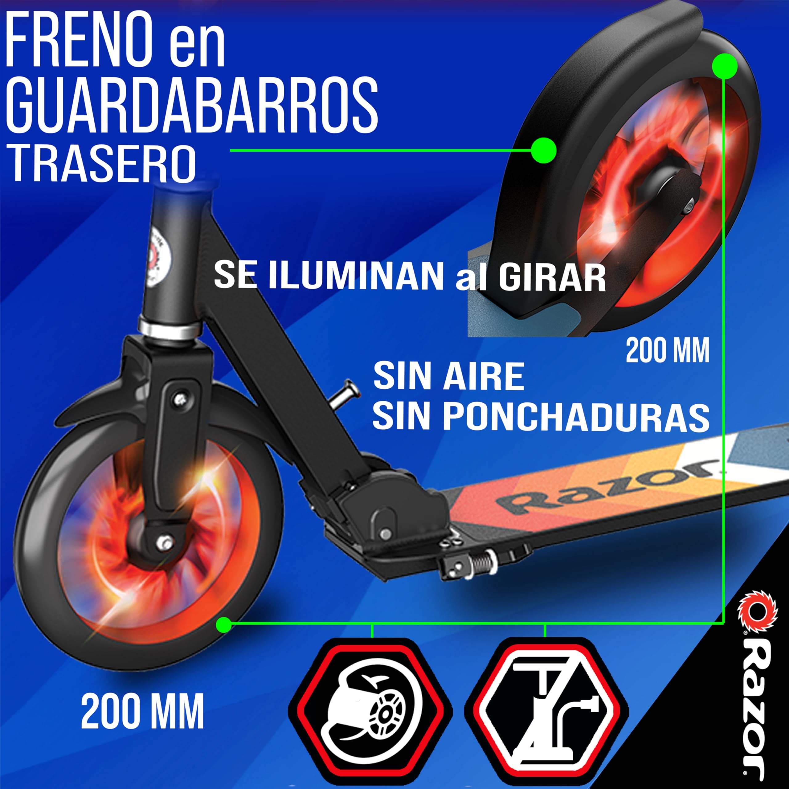 Razor A5 Lux Kick Scooter for Kids Ages 8+ - 8" Urethane Wheels, Anodized Finish Featuring Bold Colors and Graphics, For Riders up to 220 lbs