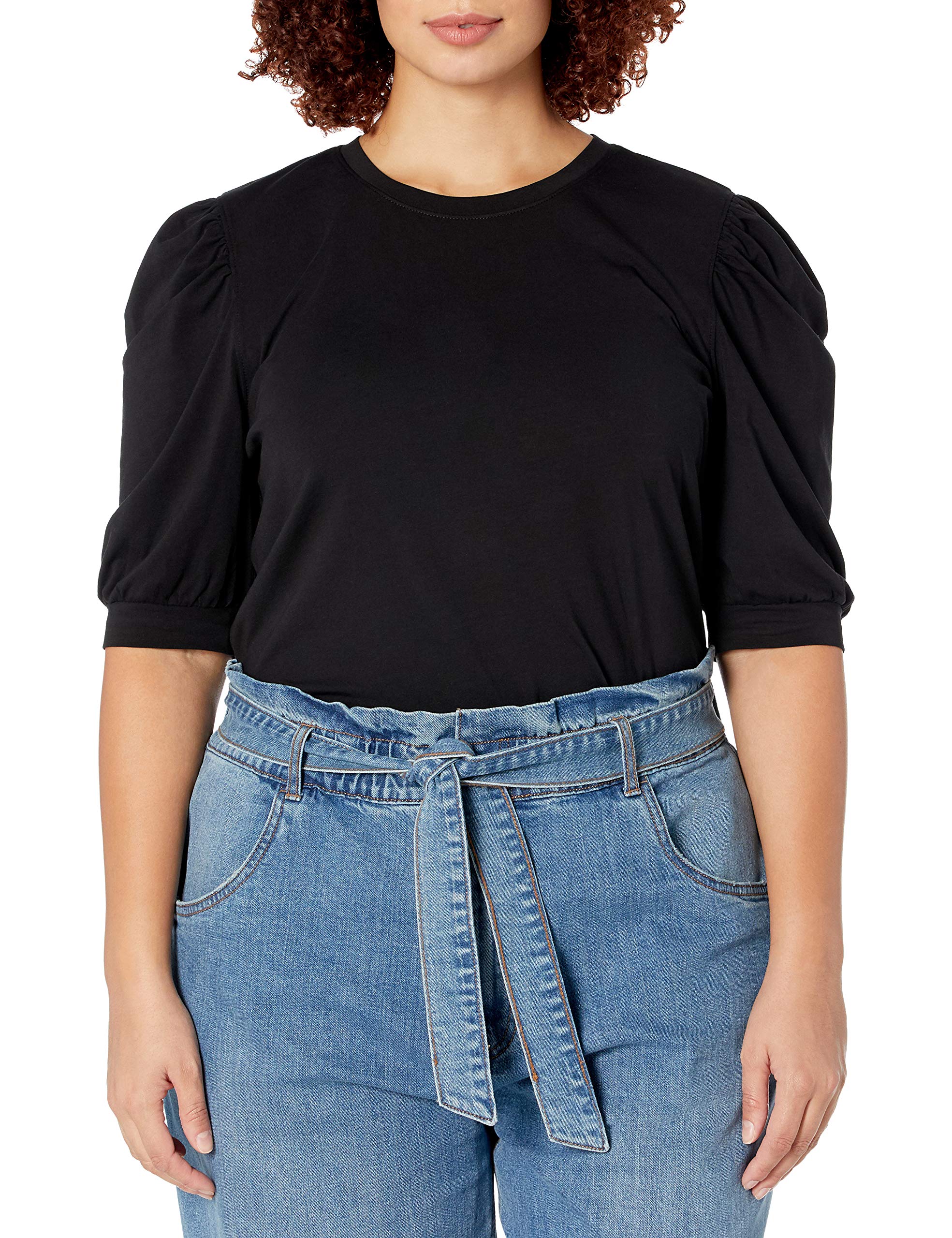 The Drop Women's Mariko Puff Sleeve Crew Neck T-Shirt, Black, 2X Plus Size
