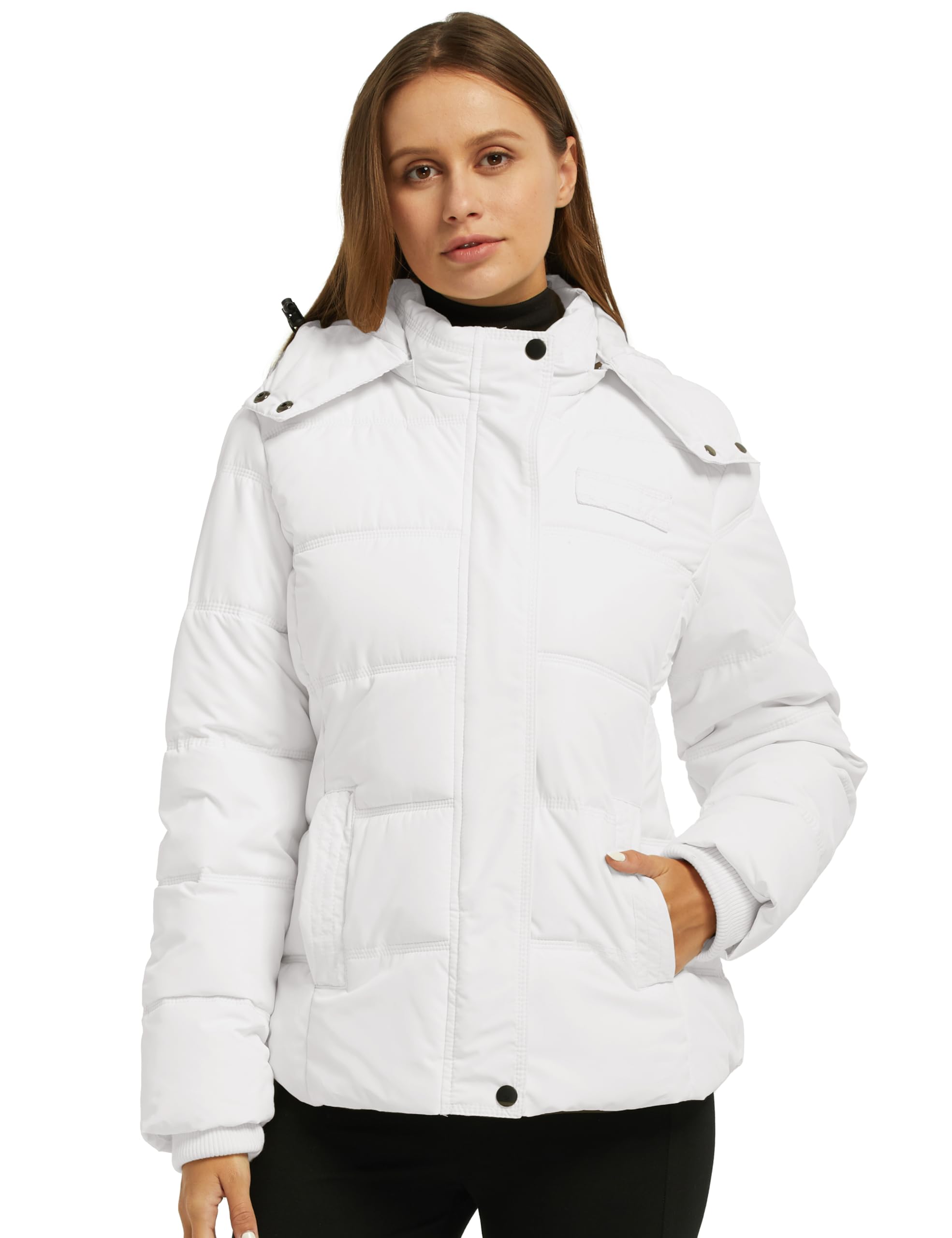 wantdo Women's Padding Puffer Jacket Windproof Spring Coats with Hood Beige XL