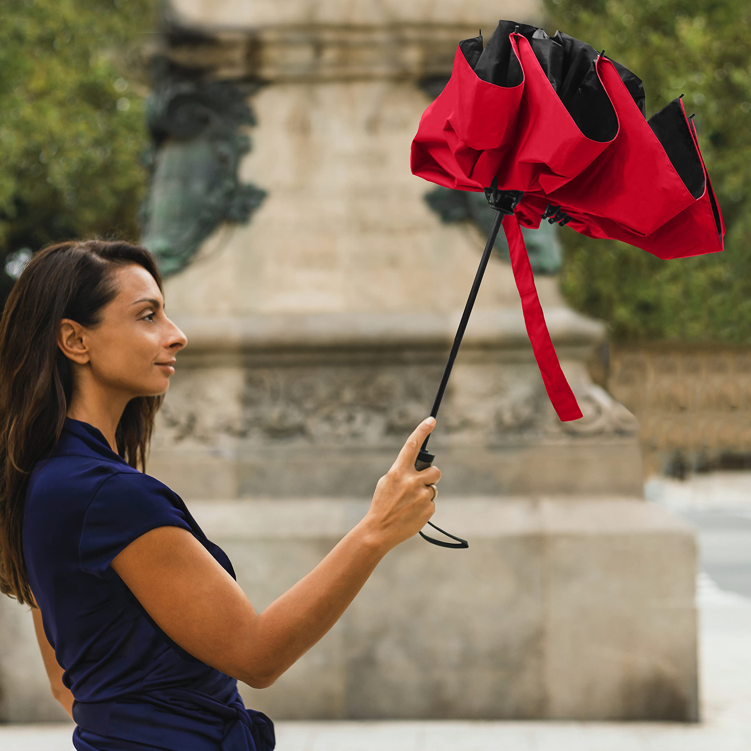 The Color Flip 46" Windproof Compact Inverted Umbrella Automatic Open Close Inside Out Mini Lightweight Reverse Umbrella for Rain & Sun, Strong Fiberglass Folding Umbrella For Men and Women, Red/Black