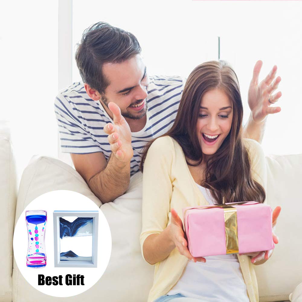 FKYTION Liquid Motion Bubbler Timer and Moving Sand Art Picture 2 Pack Colorful Hourglass Liquid Bubbler Art Toys Activity Calm Relaxing Desk Toys Voted Best Gift!