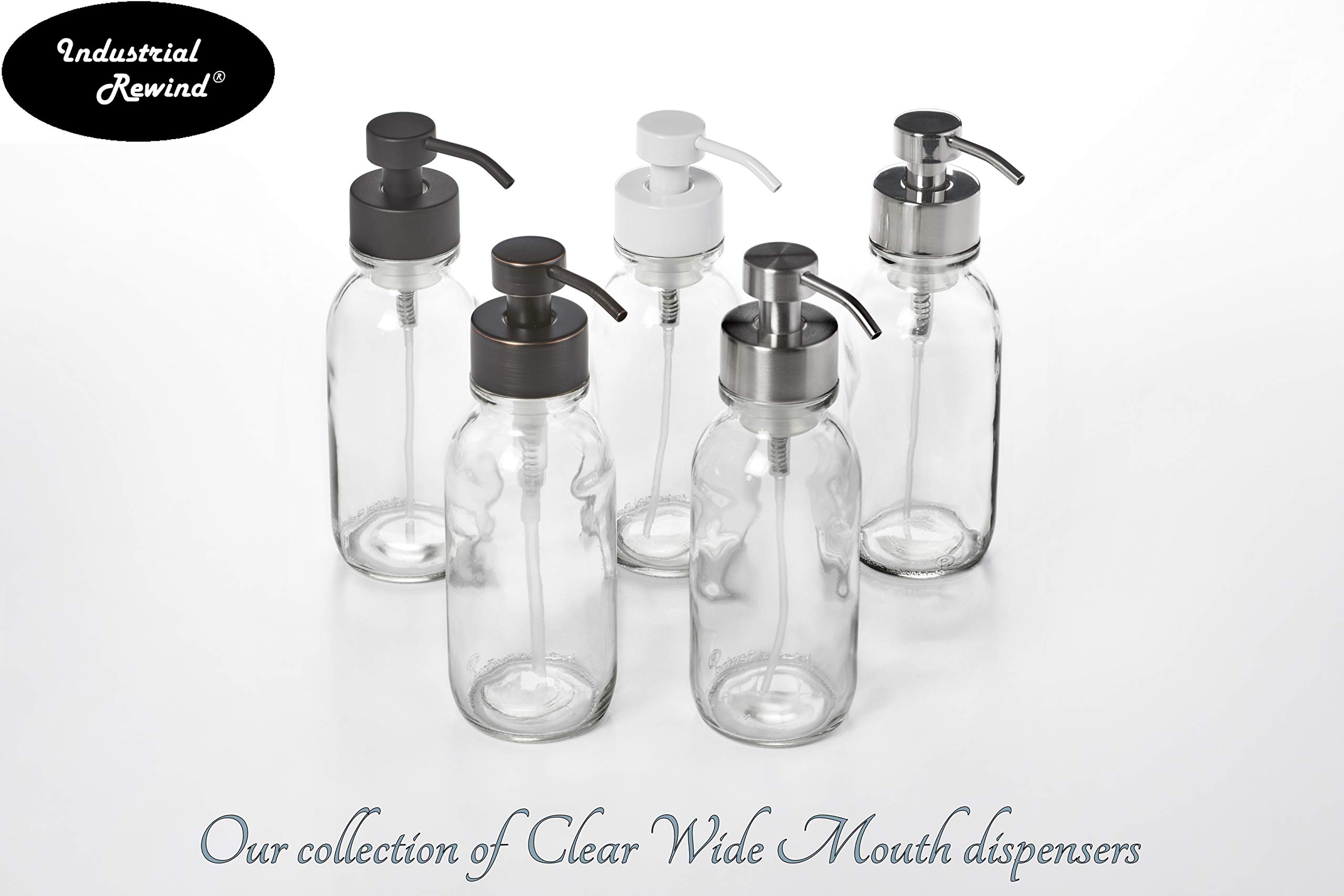 Clear Glass Soap Dispenser with Chrome Metal Pump - Wide Mouth 16oz Glass Bottle Includes Non Slip Bottom and Counter top Protector. (Clear/Chrome)
