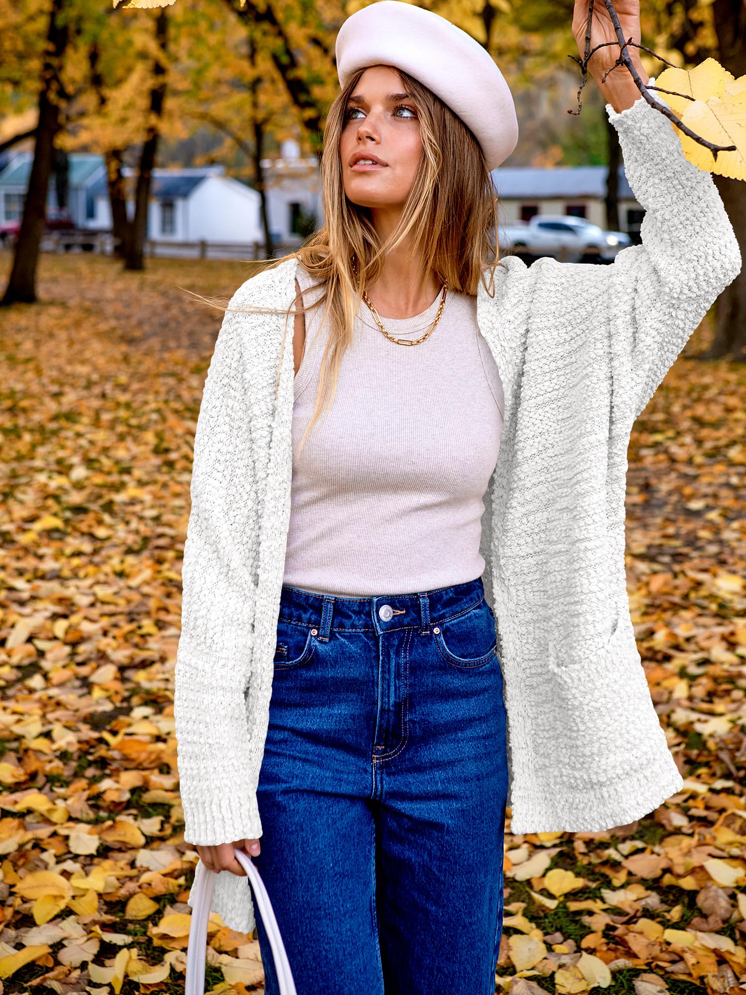 ANRABESS Women Open Front Fuzzy Batwing Sleeve Lightweight Oversized Loose Cozy Knit Cardigan Sweaters 2024 Fall Outfits White X-Large