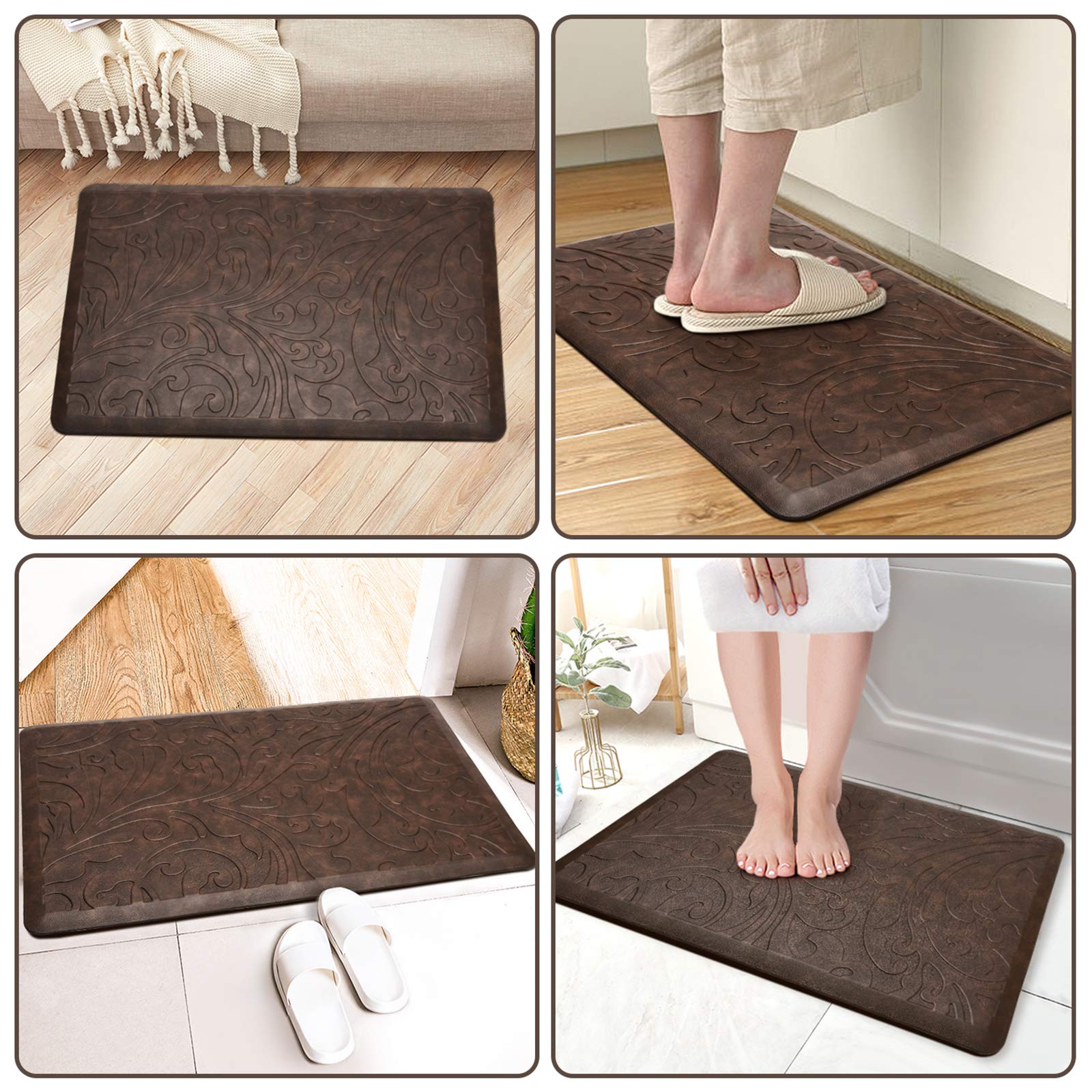 KMAT Kitchen Mat Cushioned Anti-Fatigue Floor Mat Waterproof Non-Slip Standing Mat Ergonomic Comfort Floor Mat Rug for Home,Office,Sink,Laundry,Desk 17.3" (W) x 28"(L),Brown