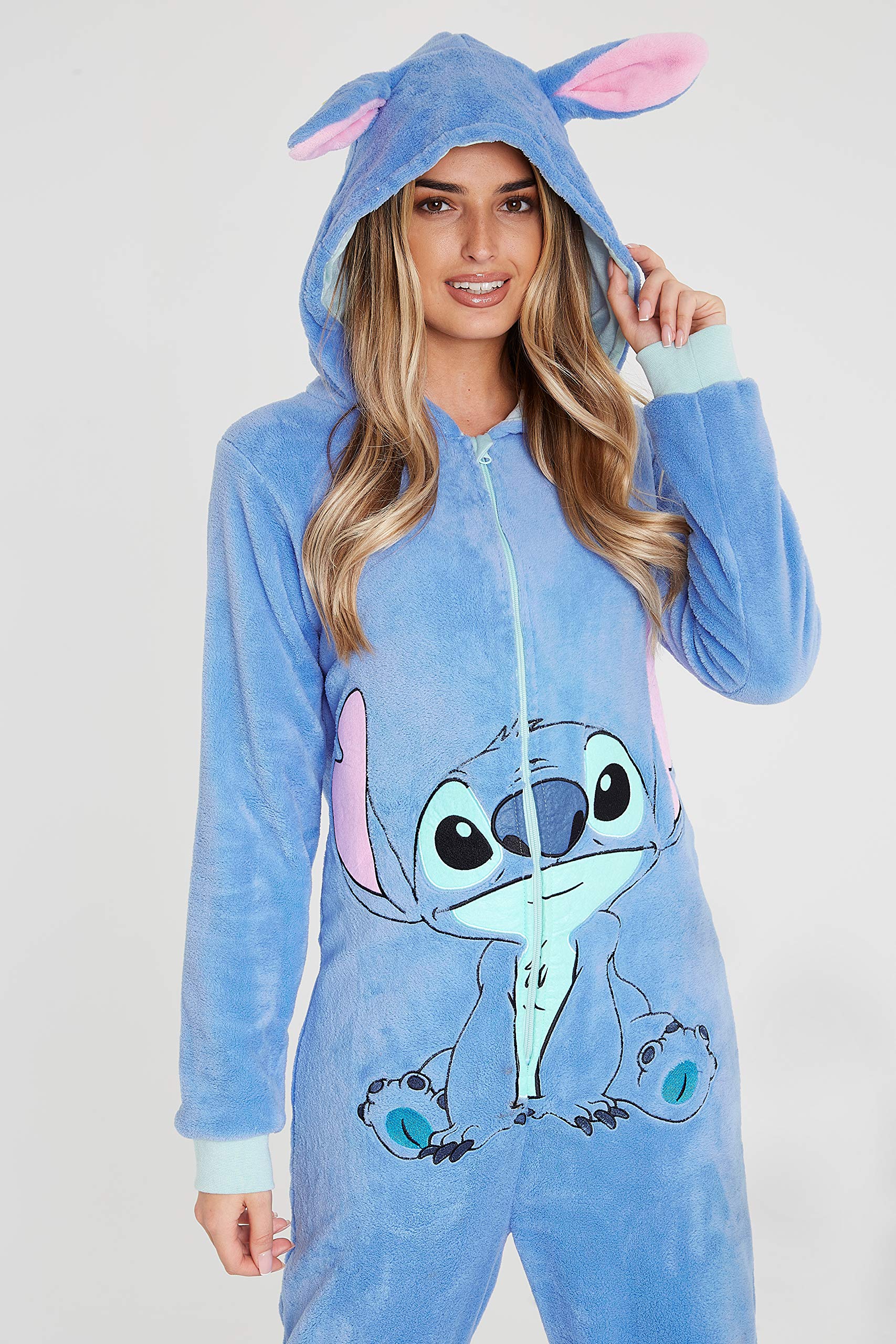 Disney Onesies for Women, Fluffy Stitch Onesie Pyjamas, Stitch Gifts (Blue Stitch, L)