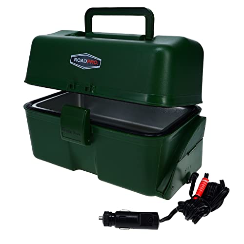 RoadPro RPLBSTOVET2 Food Heating Lunch Box Oven for Truck Portable Food Warmer Lunch Box 12v Stove Car Van Life Travel or Construction – Deluxe, Hunter Green, 1 Quart