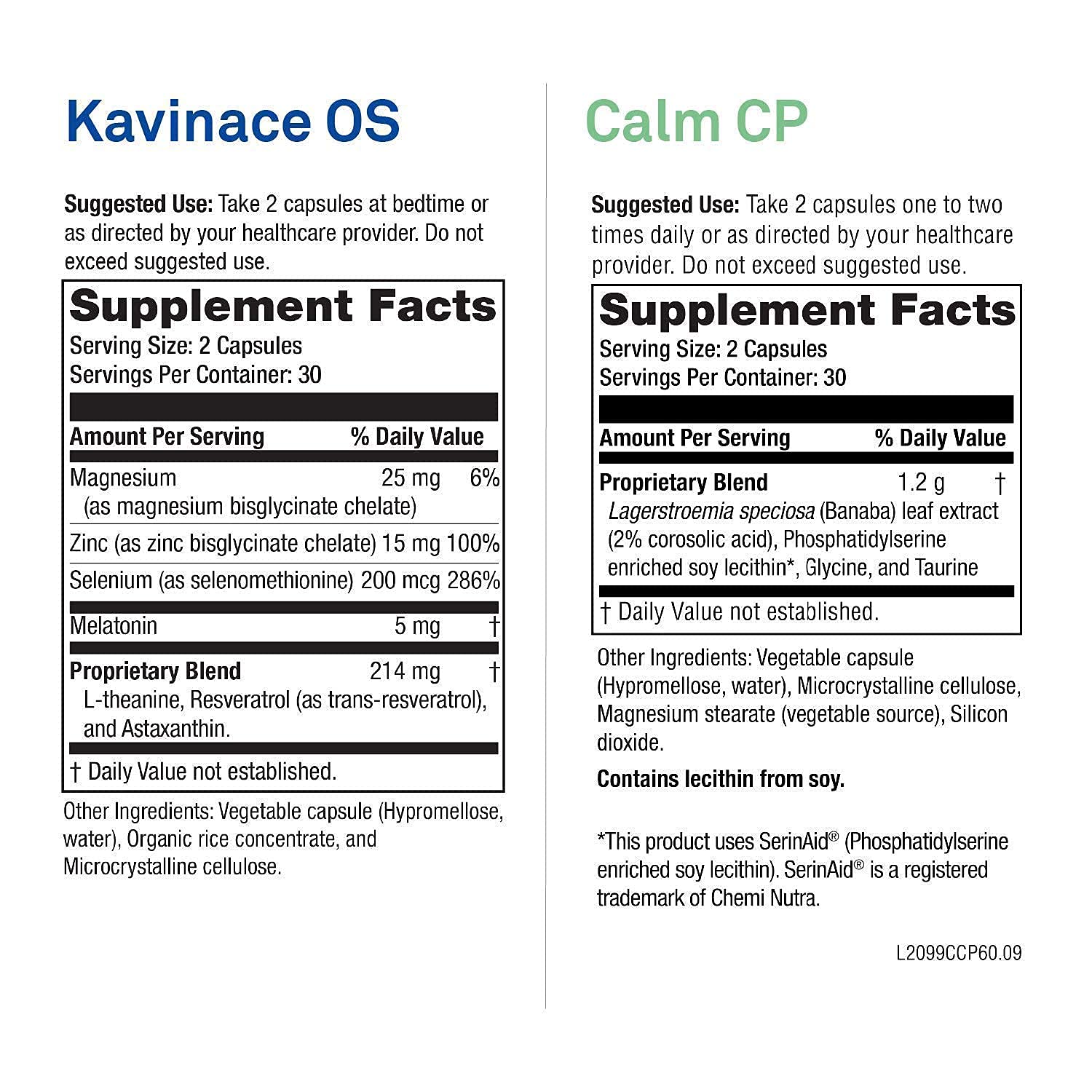 NeuroScience Sleep + Calm Support Set - Kavinace OS + Calm CP - Quick Sleep Support Kavinace with Melatonin, L-Theanine + Botanicals, Calm CP Cortisol & Adrenal Support (2 Products)