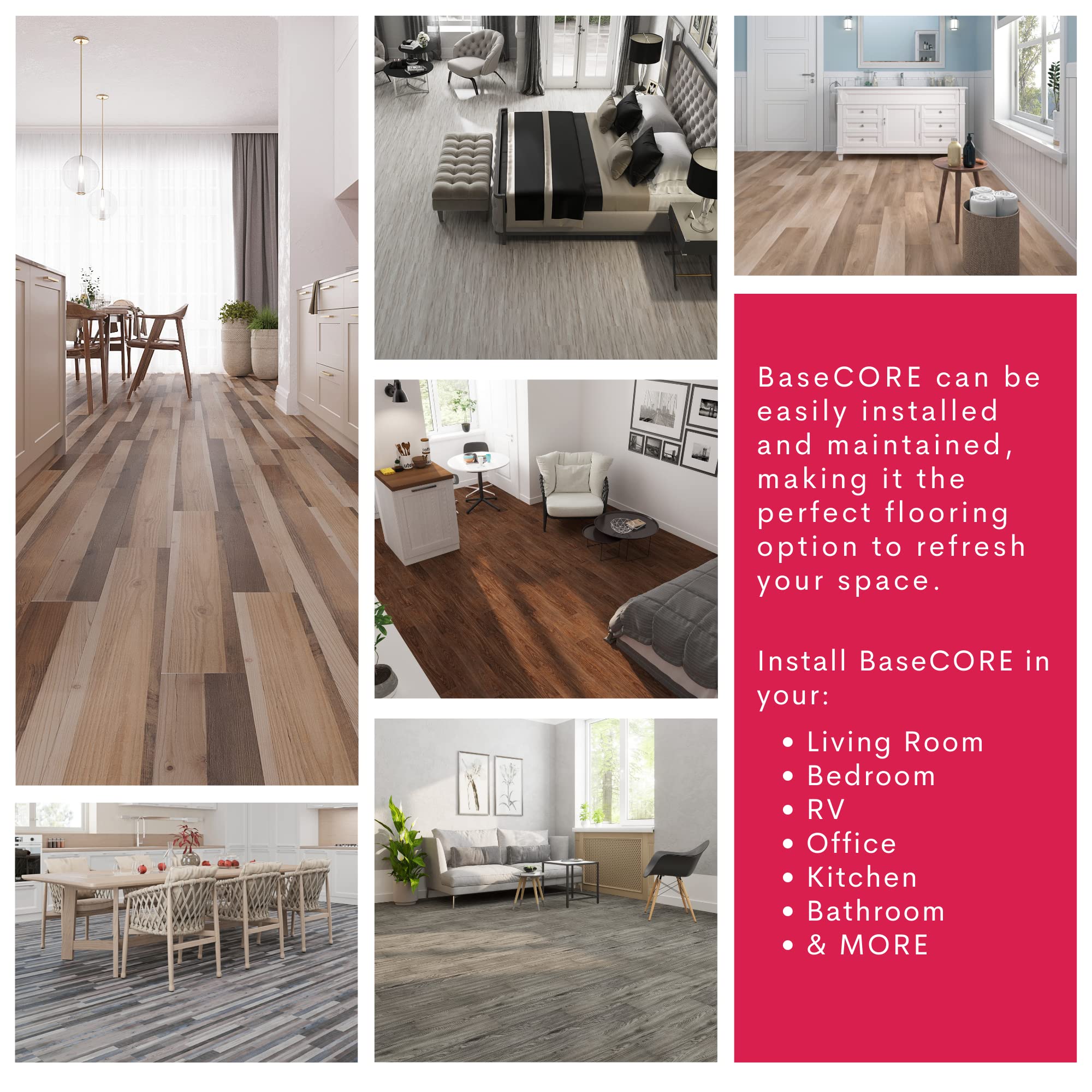 LUCiDA SURFACES Luxury Vinyl Flooring Tiles-Peel and Stick Floor Tile for DIY Installation-36 Wood-Look Planks-Greyscale-BaseCore-54 Sq. Feet