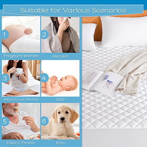Queen Size Quilted Fitted Mattress Pad, 100% Waterproof Breathable Mattress Protector, Noiseless Hollow Cotton Mattress Topper, Fitted 8"-26" Deep, Dust Proof