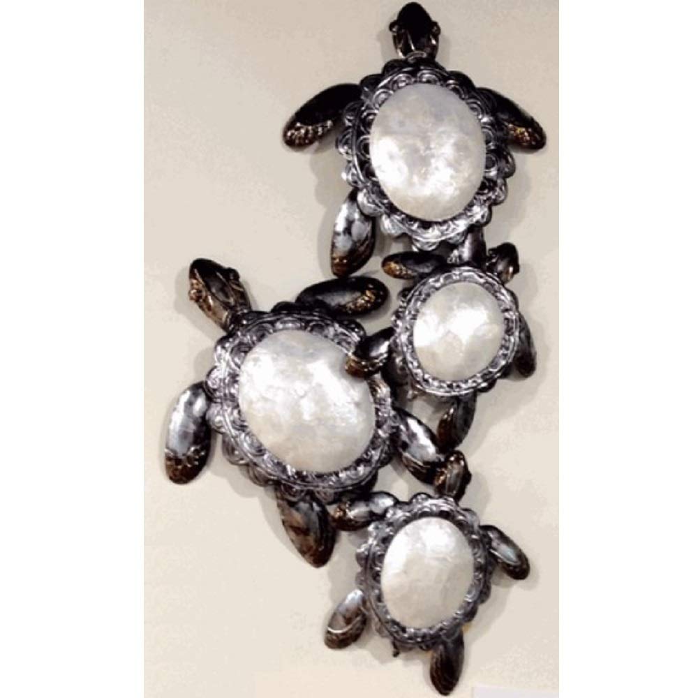 Bamboo Source Tropical décor Sea Turtle White Capiz and Metal Wall Art Decoration 27 x 13 Inches