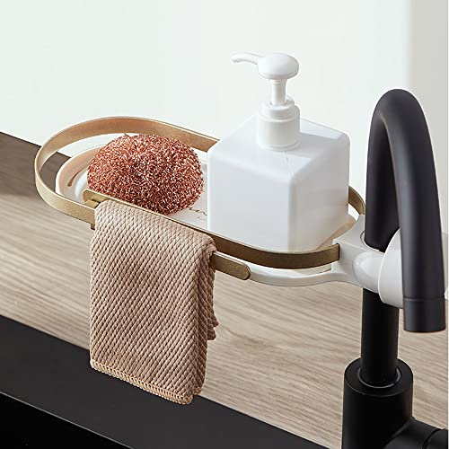HPDEAR Faucet Sponge Holder with Towel Bar, Holder Sink Caddy Organizer for Kitchen, Hanging Faucet Drainer Rack for Bathroom (Black)