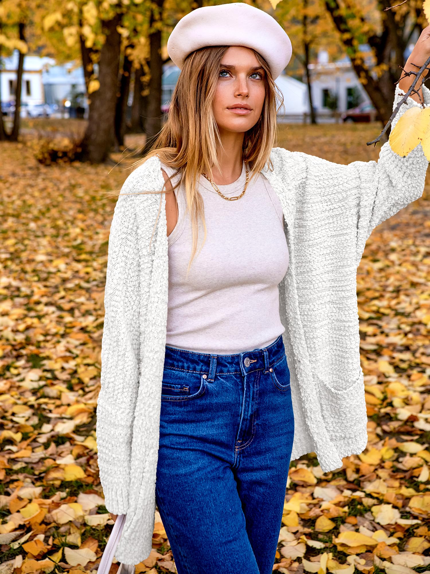 ANRABESS Women Open Front Fuzzy Batwing Sleeve Lightweight Oversized Loose Cozy Knit Cardigan Sweaters 2024 Fall Outfits White X-Large