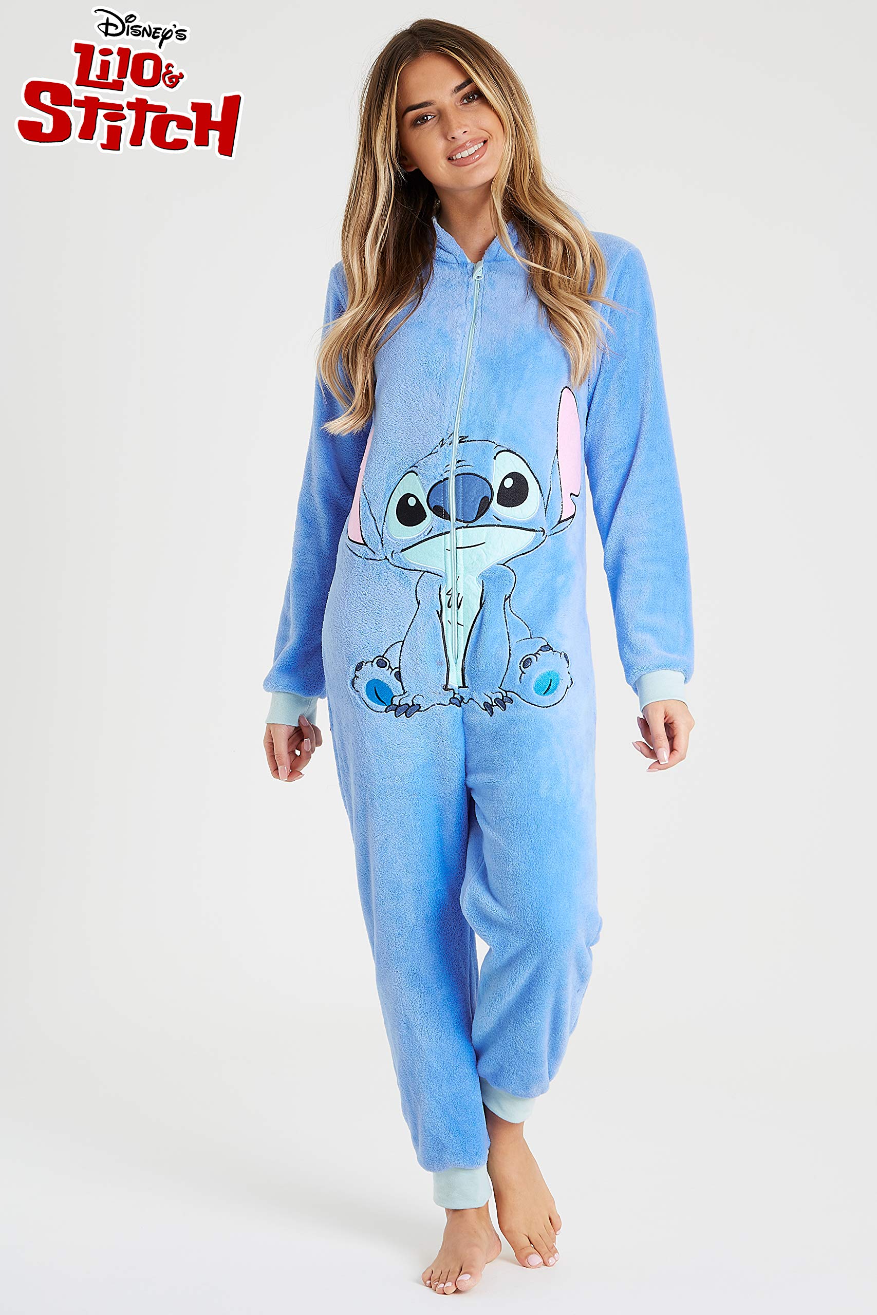 Disney Onesies for Women, Fluffy Stitch Onesie Pyjamas, Stitch Gifts (Blue Stitch, L)