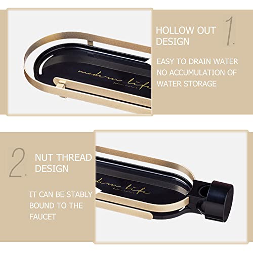 HPDEAR Faucet Sponge Holder with Towel Bar, Holder Sink Caddy Organizer for Kitchen, Hanging Faucet Drainer Rack for Bathroom (Black)