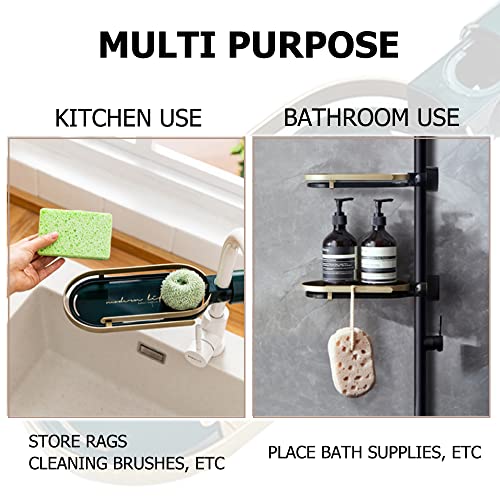 HPDEAR Faucet Sponge Holder with Towel Bar, Holder Sink Caddy Organizer for Kitchen, Hanging Faucet Drainer Rack for Bathroom (Black)