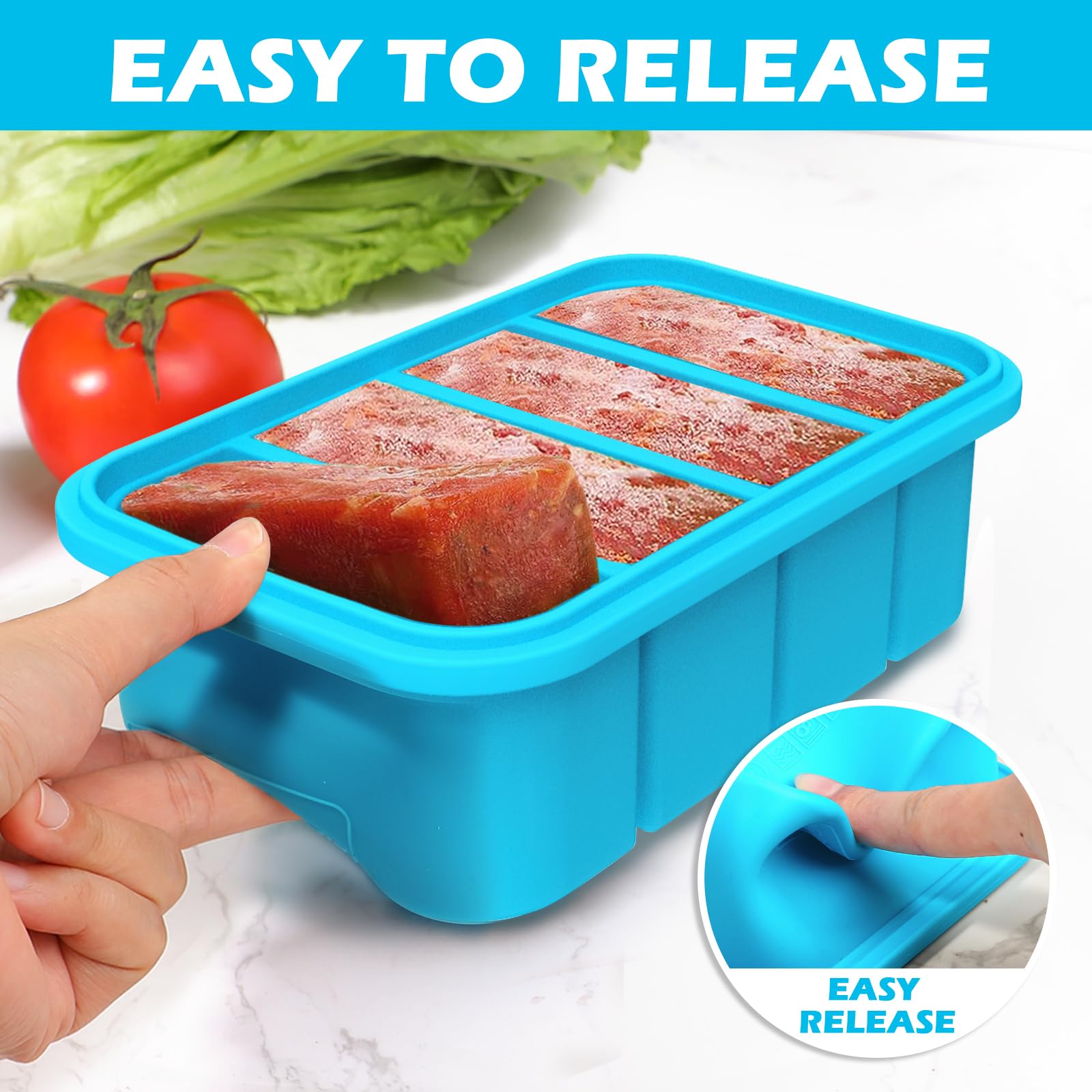 Webake Silicone Freezer Tray with Lid, Food Storage Container, 1 Cup Portion, Ice Cube Tray for Soup Sauce Meal Prep, BPA Free